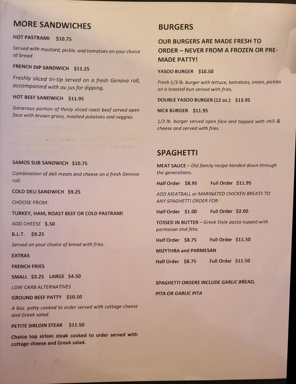 Menu at Yasoo Yani Restaurant, Stockton, 326 E Main St