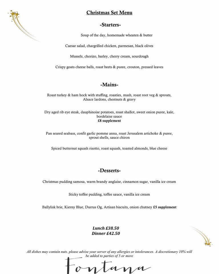 Menu at Fontana Restaurant, Holywood