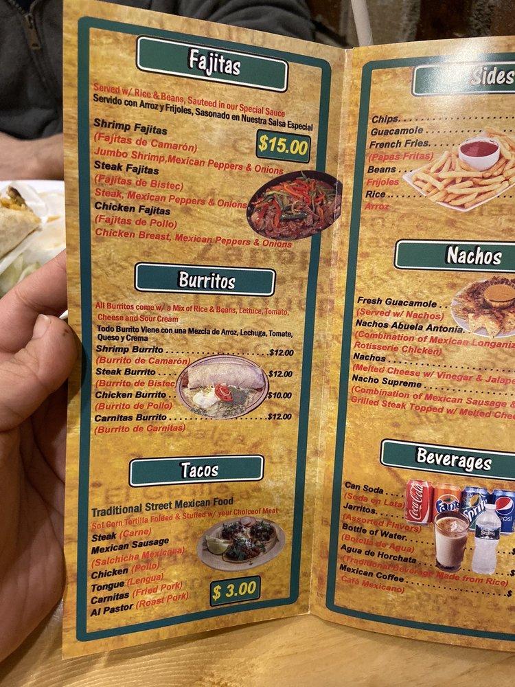 Menu at Abuela Antonia restaurant, New York City