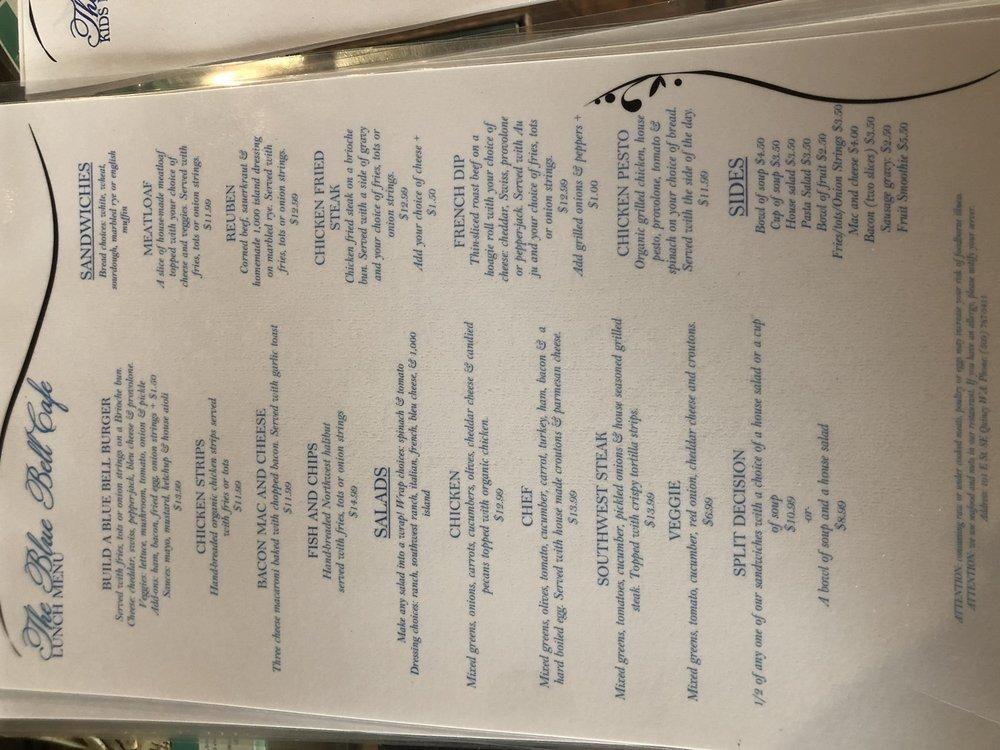 Menu at Bluebell Cafe, Quincy