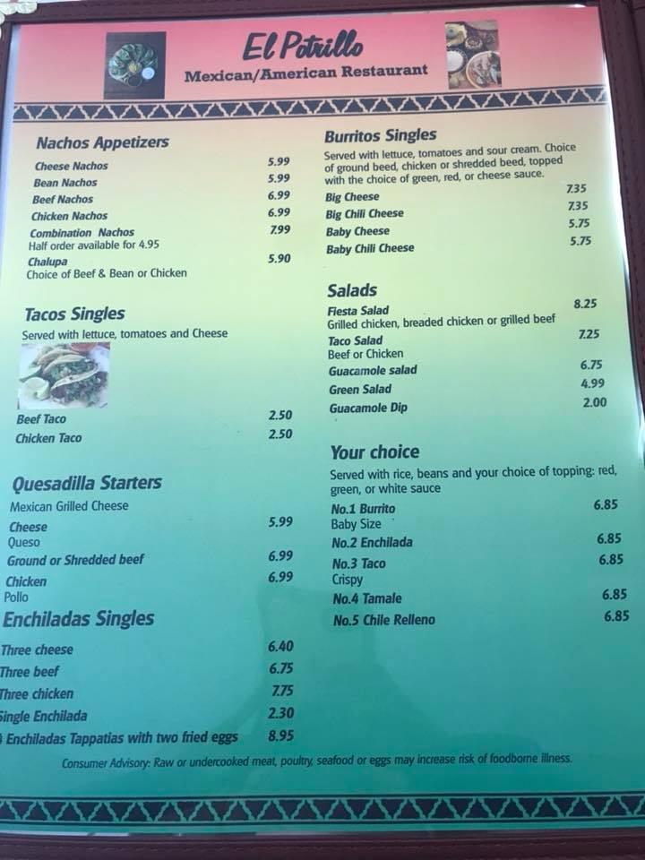 Menu at El Potrillo Mexican/American Restaurant, Okeene