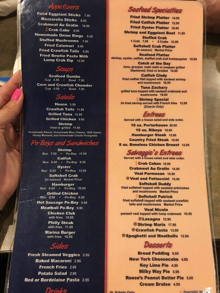 Menu at Phil's Marina Cafe, Slidell