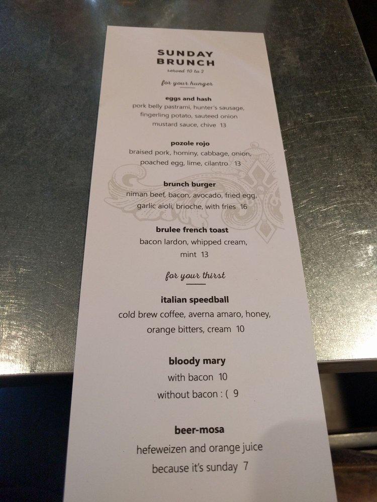 Menu at Preserve restaurant, Winters