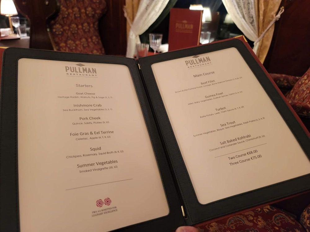 Menu at Pullman Restaurant, Galway