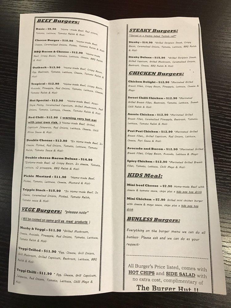 Menu at The Burger Hut fast food, Pearsall