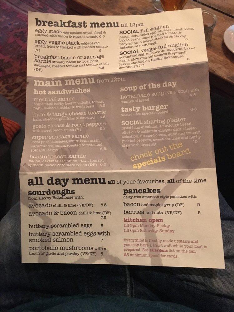 Menu at The Fossgate Social pub & bar, York
