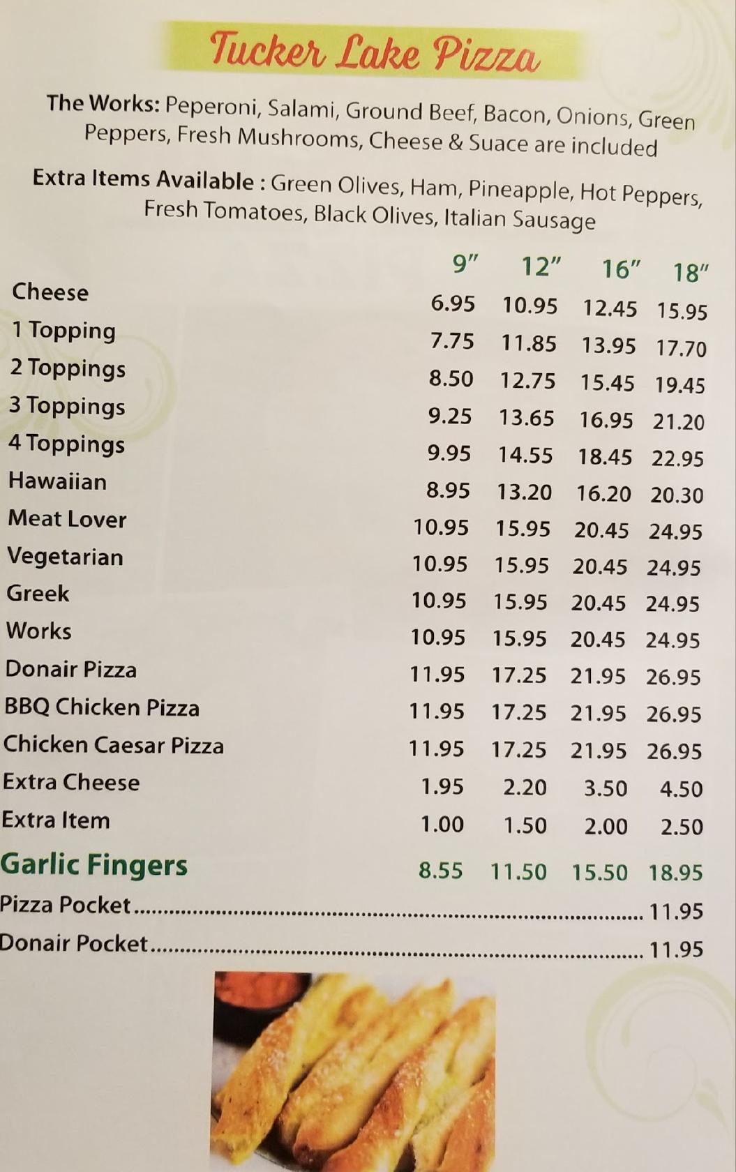Menu at Tucker Lake Pizza pizzeria, Beaver Bank
