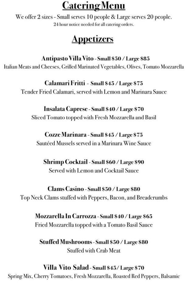 Menu at Villa Vito steakhouse, Harleysville