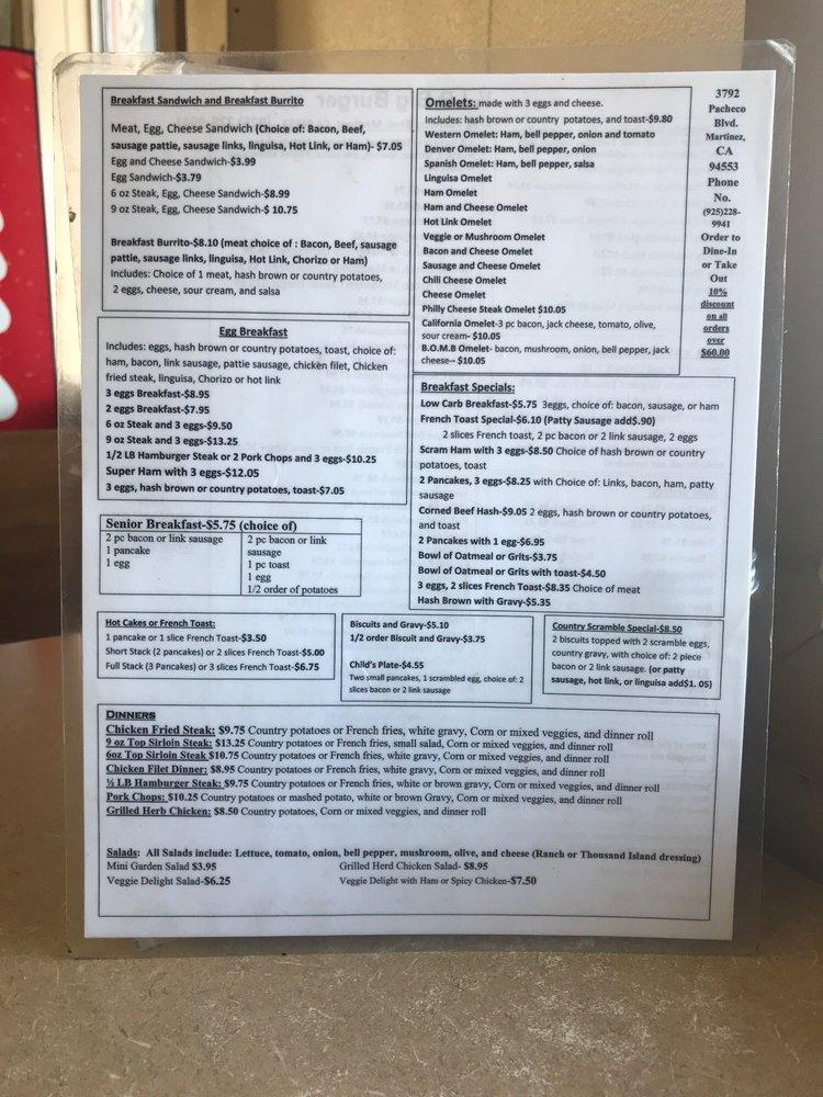 Menu at 1/4 Lb Big Burger restaurant, Martinez
