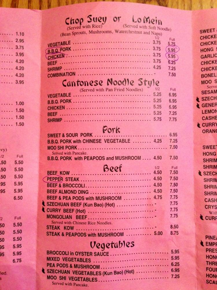 Menu at Beijing Garden restaurant, Burlington, 464 N Pine St