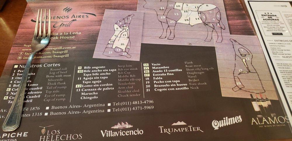 Menu at Buenos Aires Grill restaurant, Buenos Aires, Av. Sta. Fe 1876