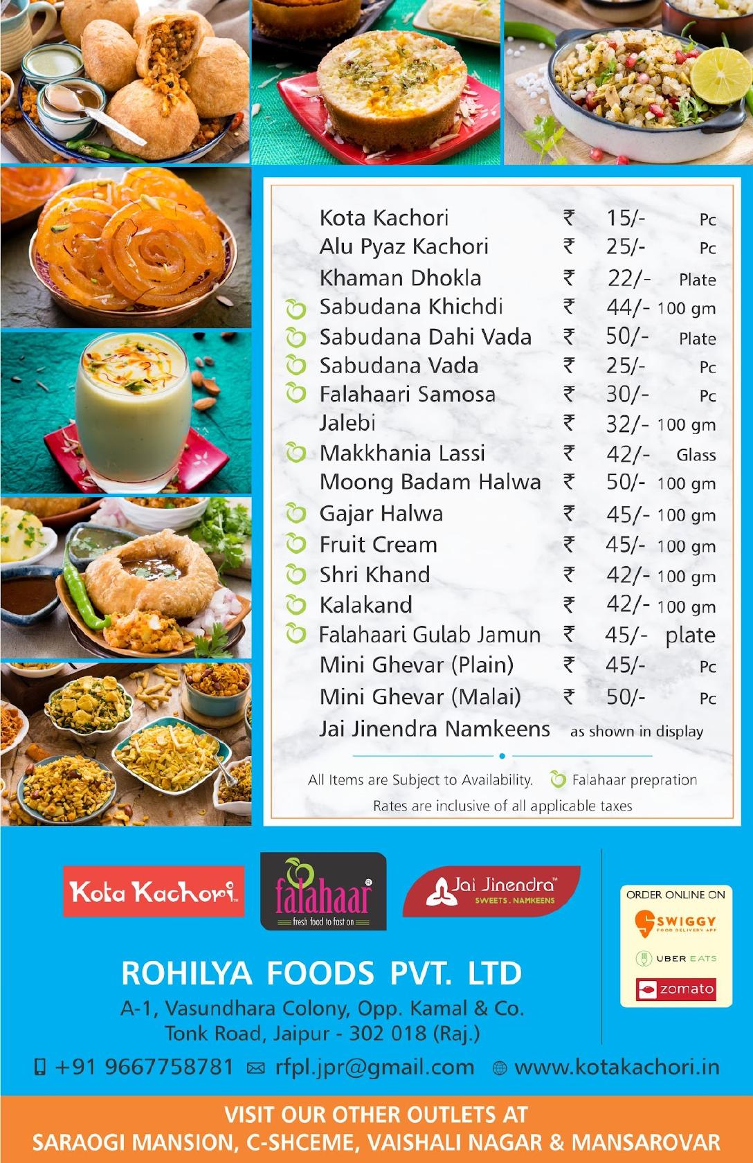 Menu at Falahaar & Kota Kachori, Jaipur, A-1