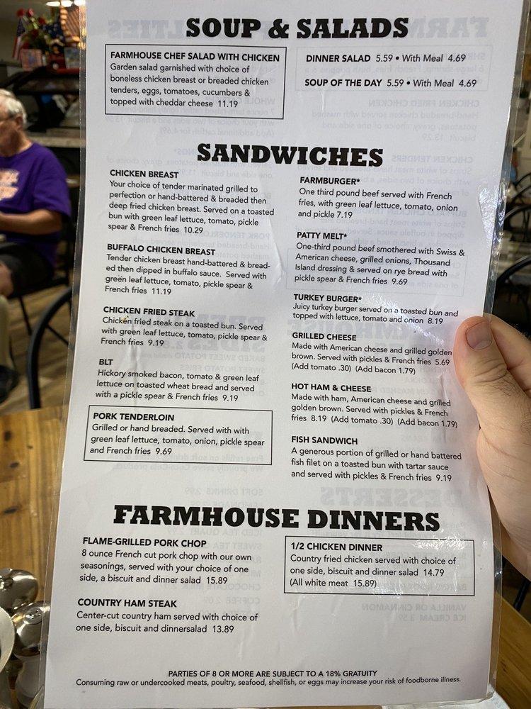 Menu at Farmhouse Restaurant, Branson