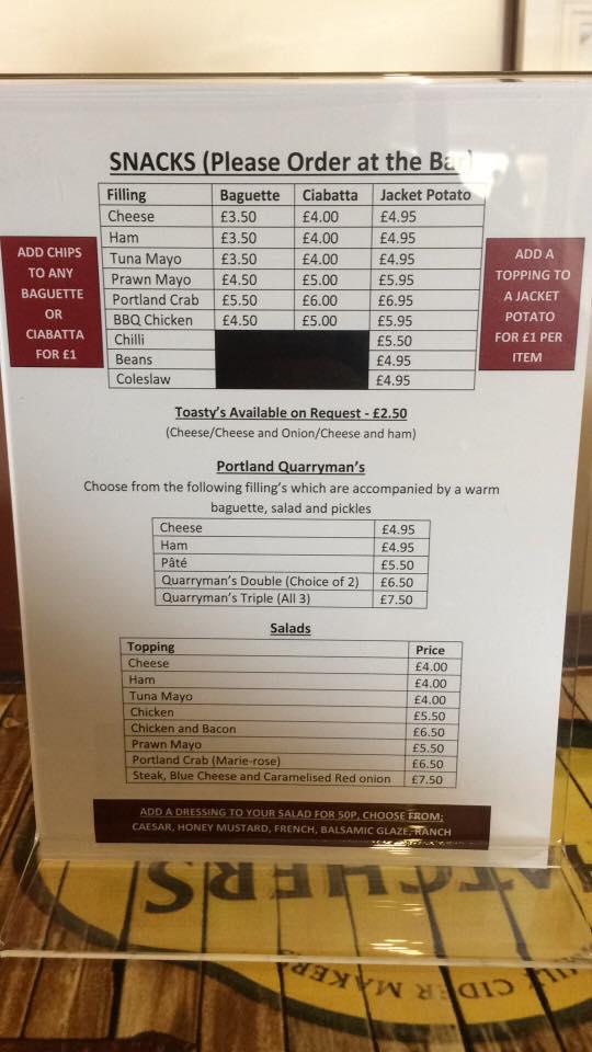 Menu at The George Inn pub & bar, Portland