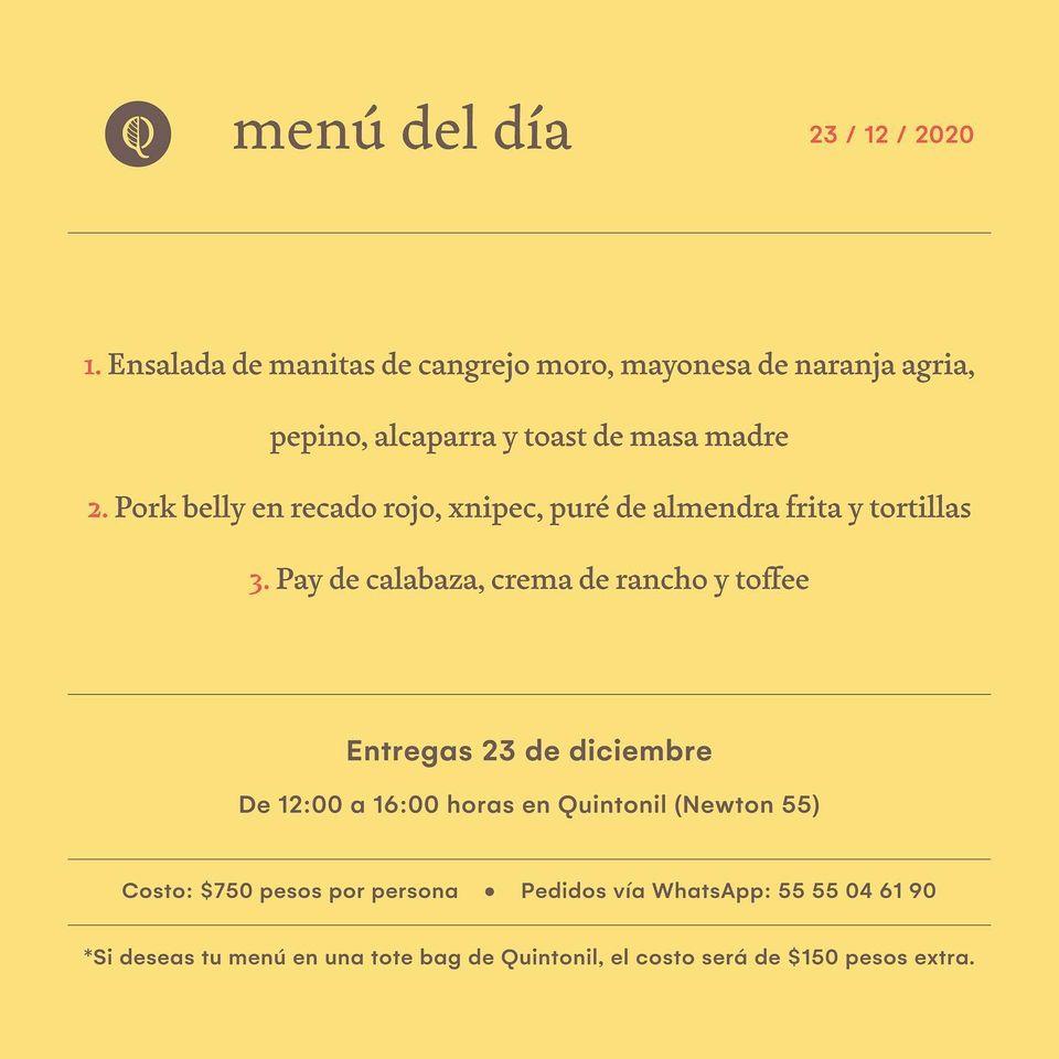 Menu at Quintonil restaurant, Mexico City, Av. Isaac Newton 55