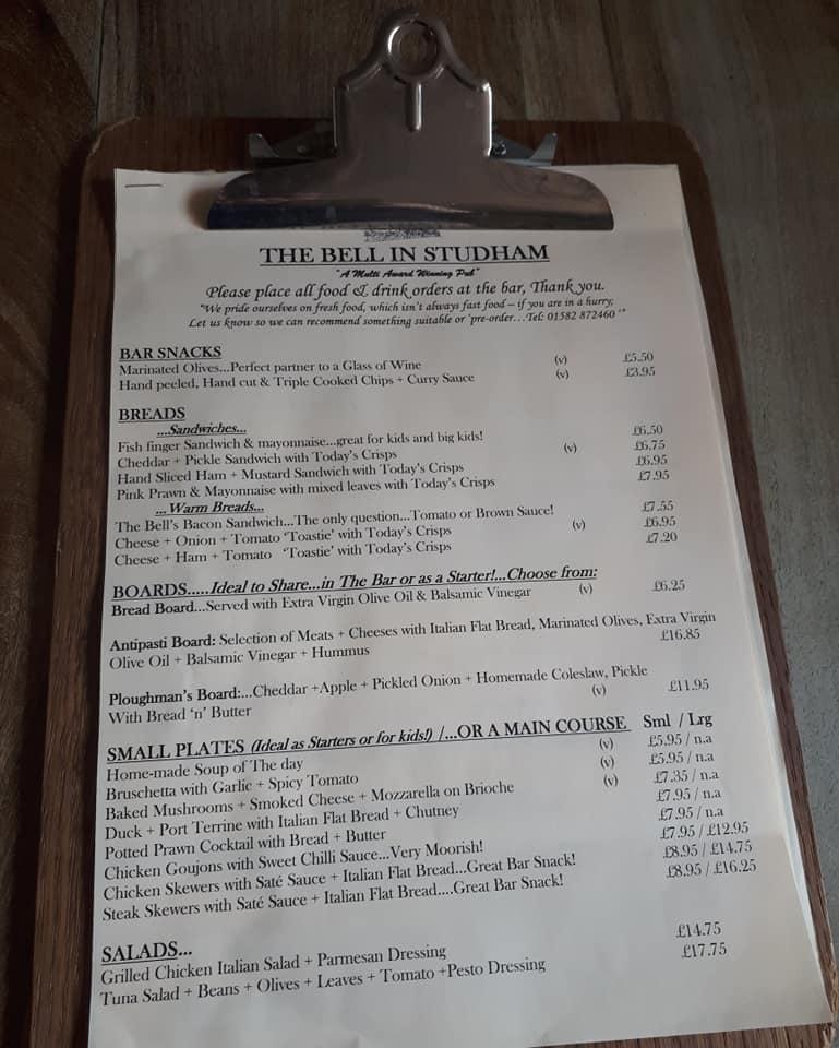 Menu at The Bell pub & bar, Studham