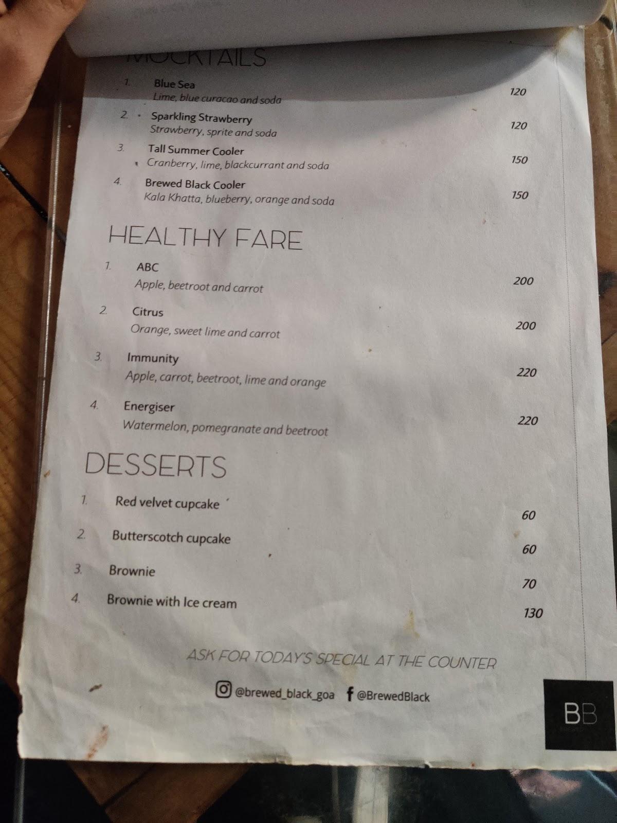 Menu at INARA Goa by Brewed Blak Hospitality, Panaji