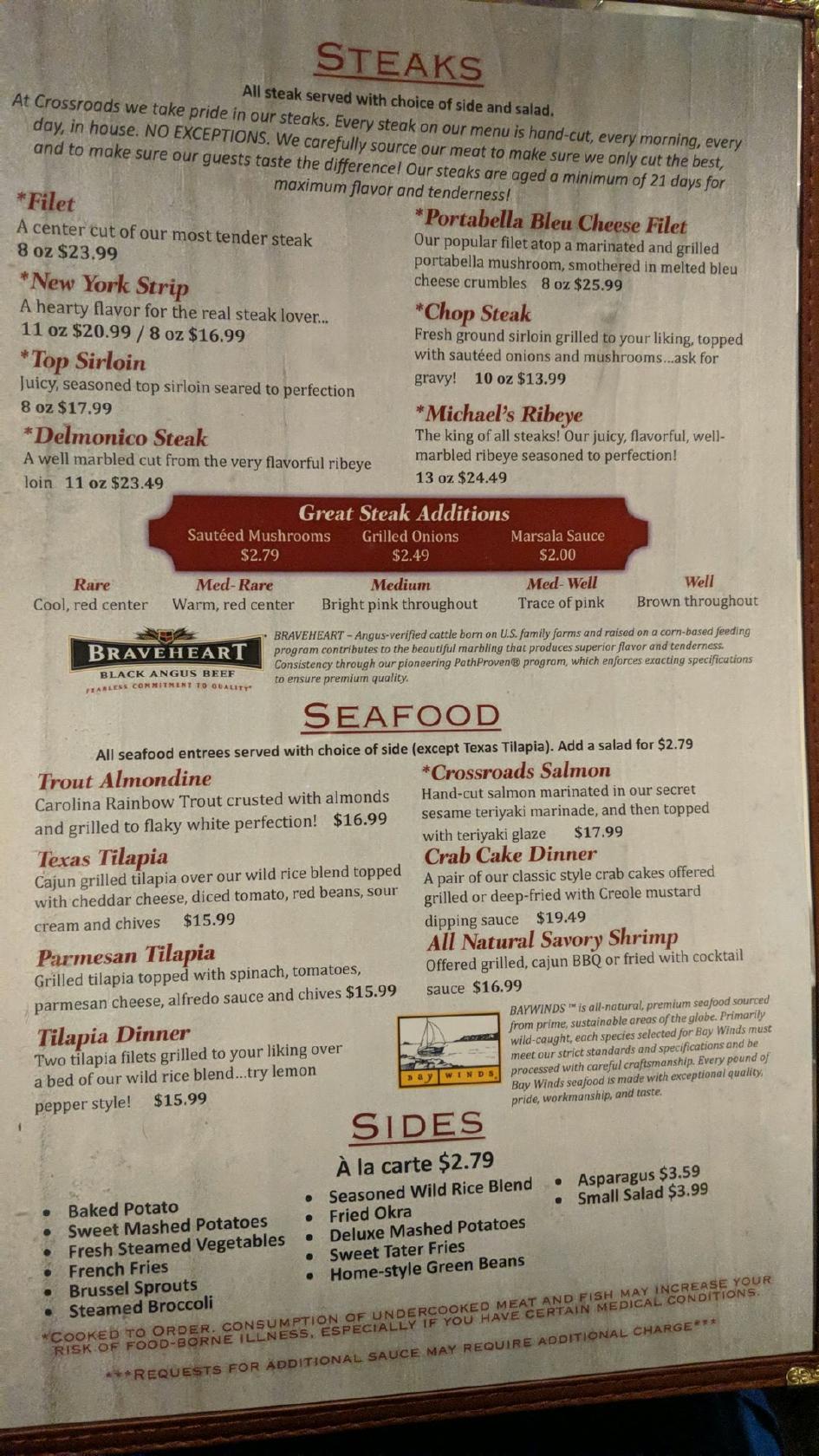 Menu at Crossroads Bar And Grille, Flowery Branch