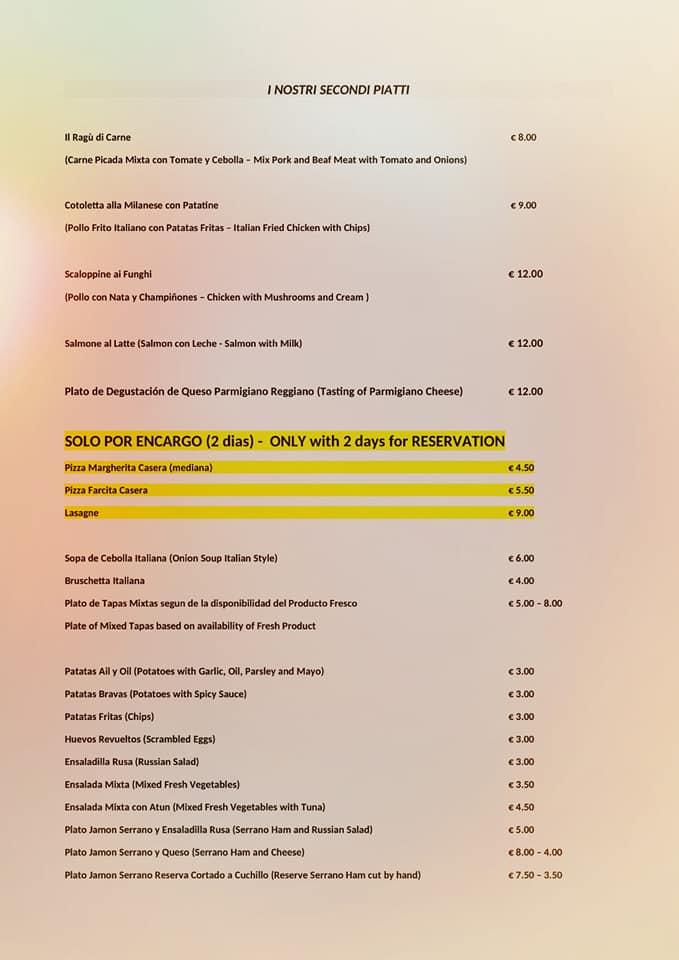 Menu at Emilia Corazon pub & bar, Torrevieja