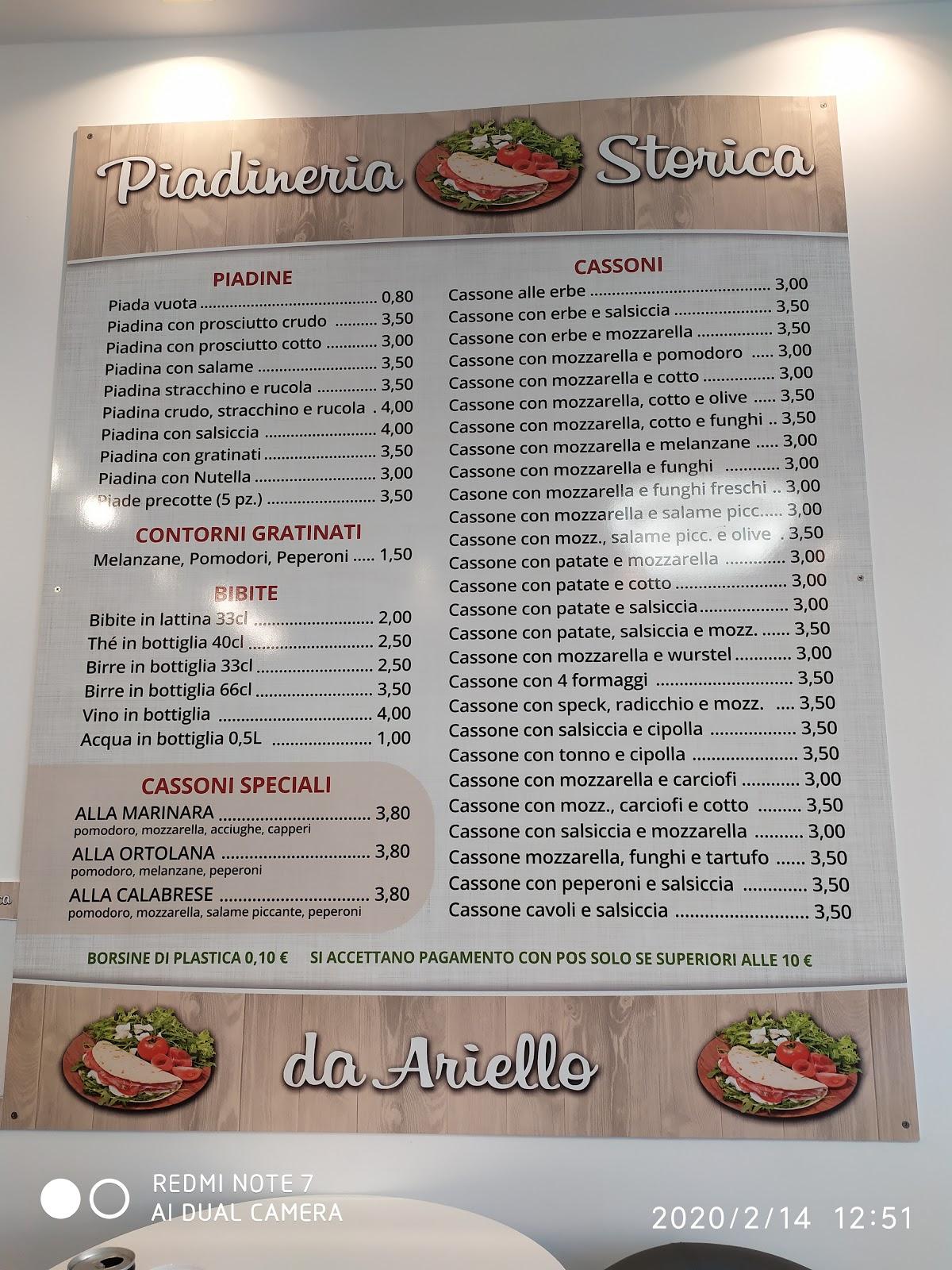 Menu da Piadineria Storica da Ariello ristorante, Rimini