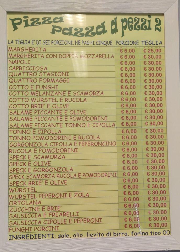 Menu da Pizza pazza a pezzi2 pizzeria, Lacchiarella