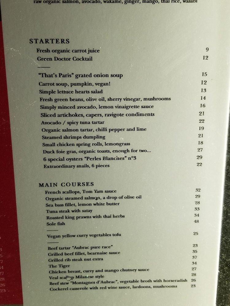 Carta del restaurante Le Coq, Paris, 2 Pl. du Trocadéro et du 11 Novembre