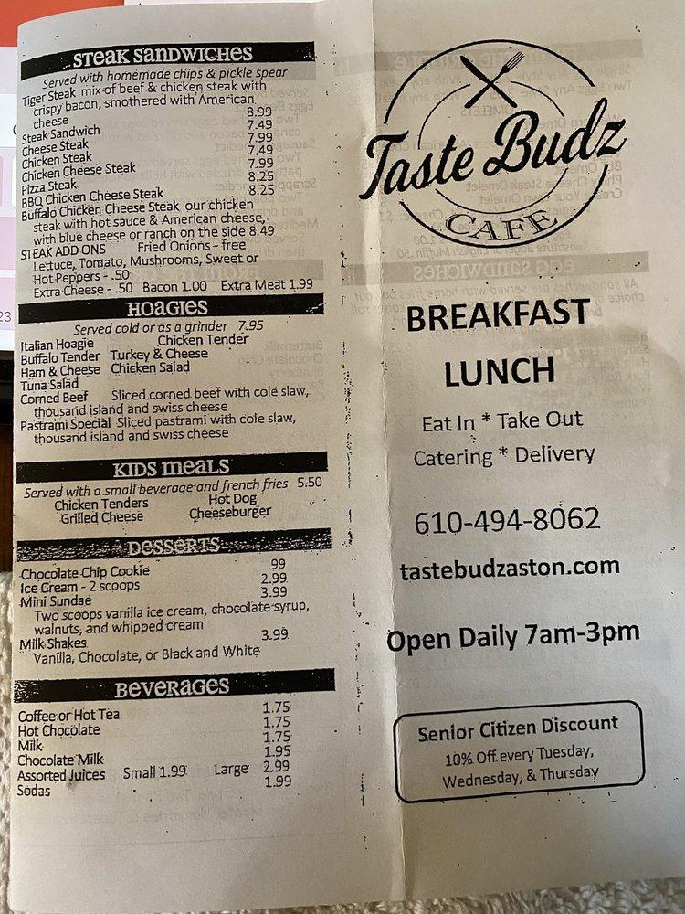 Menu at Taste Budz Cafe, Aston