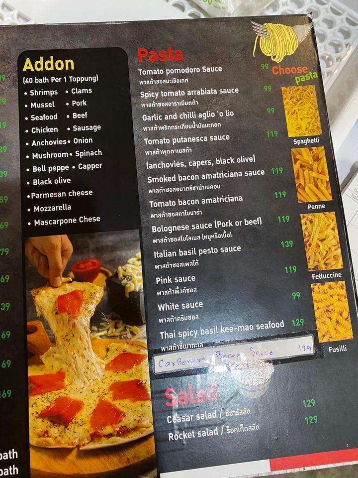 Menu at The Pasta House restaurant, Bangkok, 2