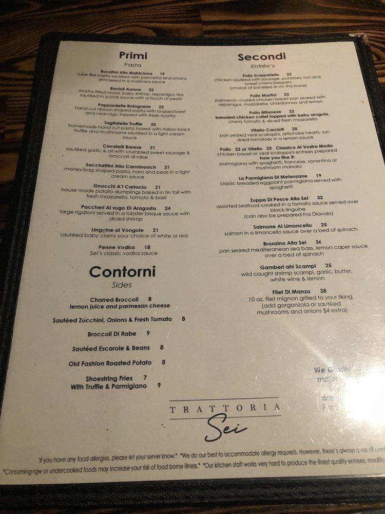 Menu at Trattoria Sei restaurant, Mahopac, 597 US-6