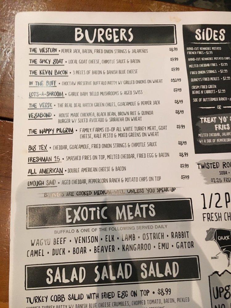 Menu at Twisted Root Burger Co. restaurant, Waco