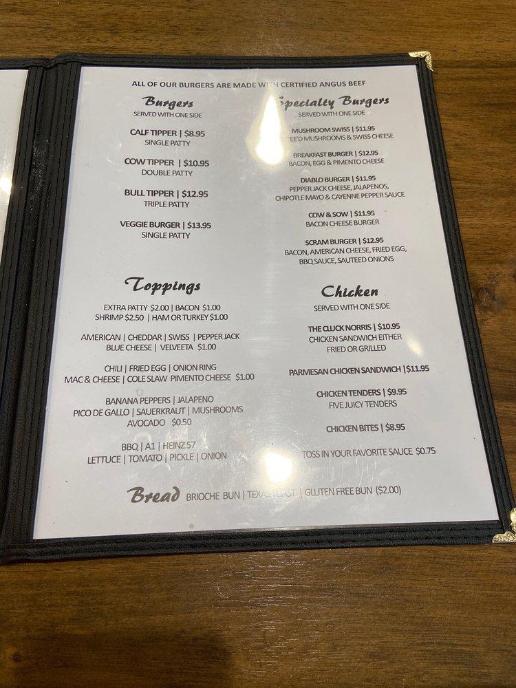 Menu at Cow Tippers Burger Company pub & bar, Douglas