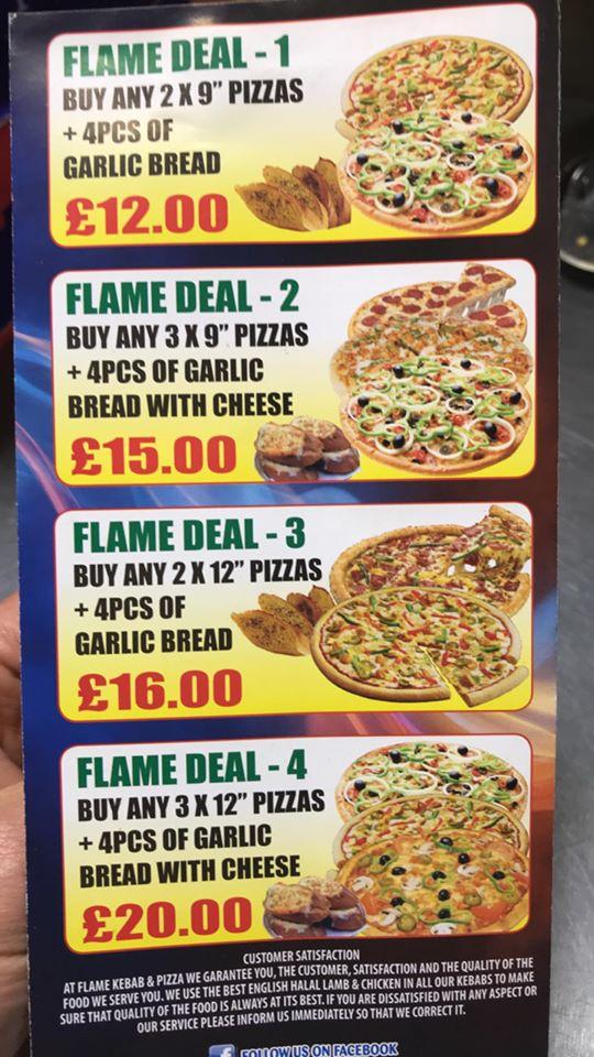 Carta de comida rápida FLAME KEBAB AND PIZZA, West Byfleet