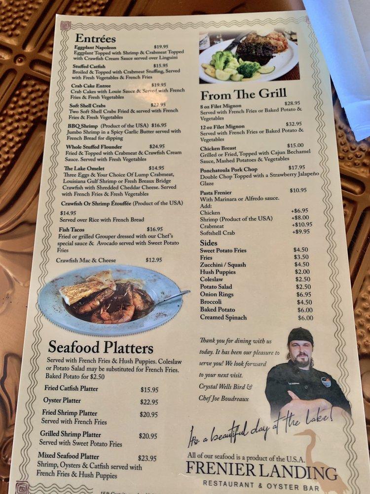 Menu at Frenier Landing Restaurant and Oyster Bar, LaPlace, 113 Dottie Ln