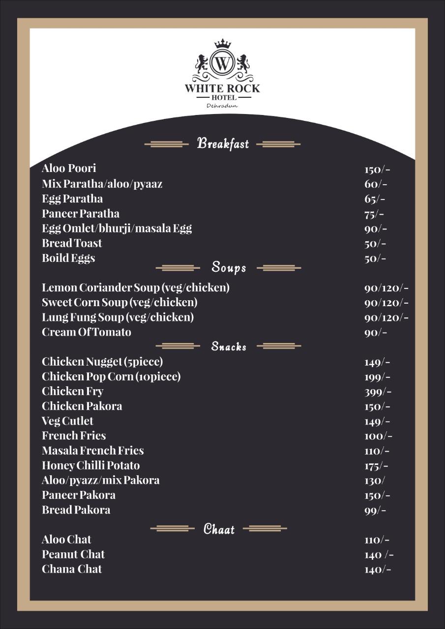 Menu at Hotel White Rock By The Solitaire Hospitality, Dehradun