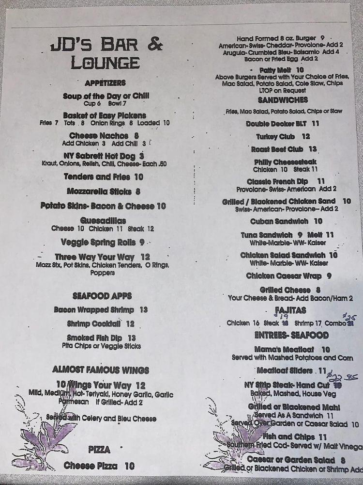 Menu at JD's Bar & Lounge, Coral Springs
