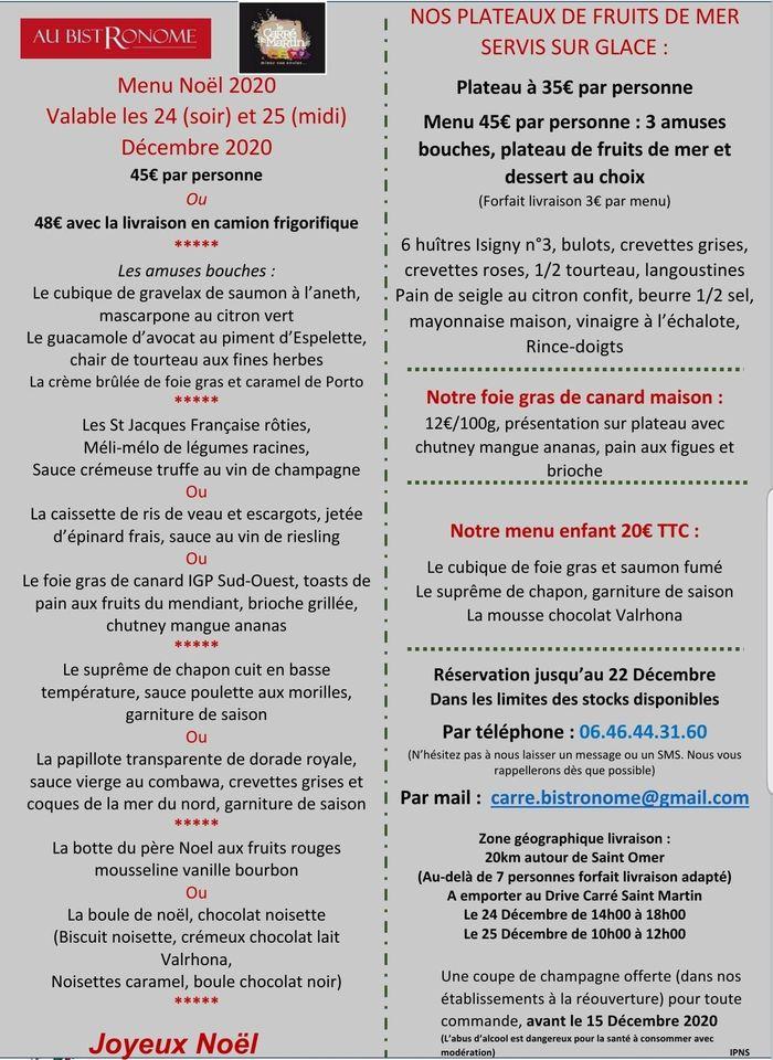 Menu au le carre saint martin restaurant, Saint-Martin-au-Laërt