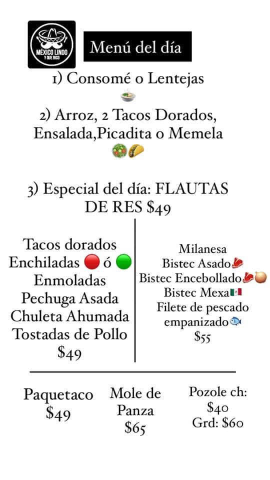Menu at Mexico lindo y que rico restaurant, Orizaba