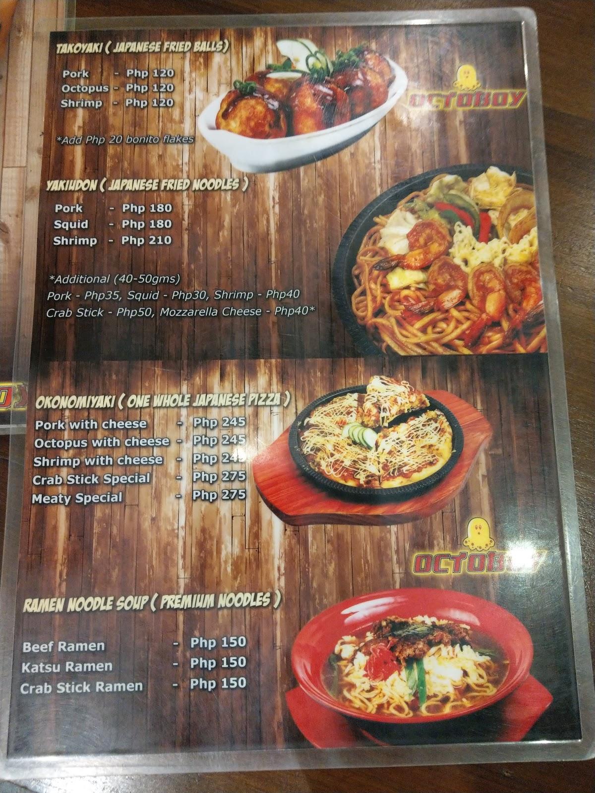 Menu at Octoboy restaurant, Quezon City, 749 Banawe St. Cor Sct Alcaraz
