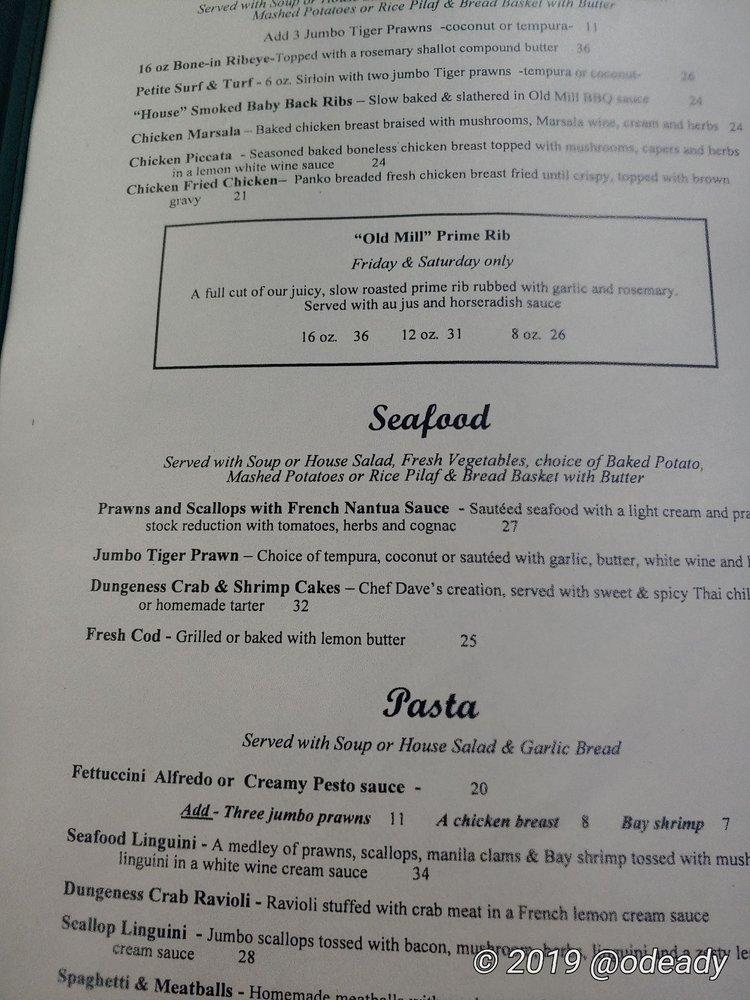 Menu at Old Mill Cafe, Carlsborg