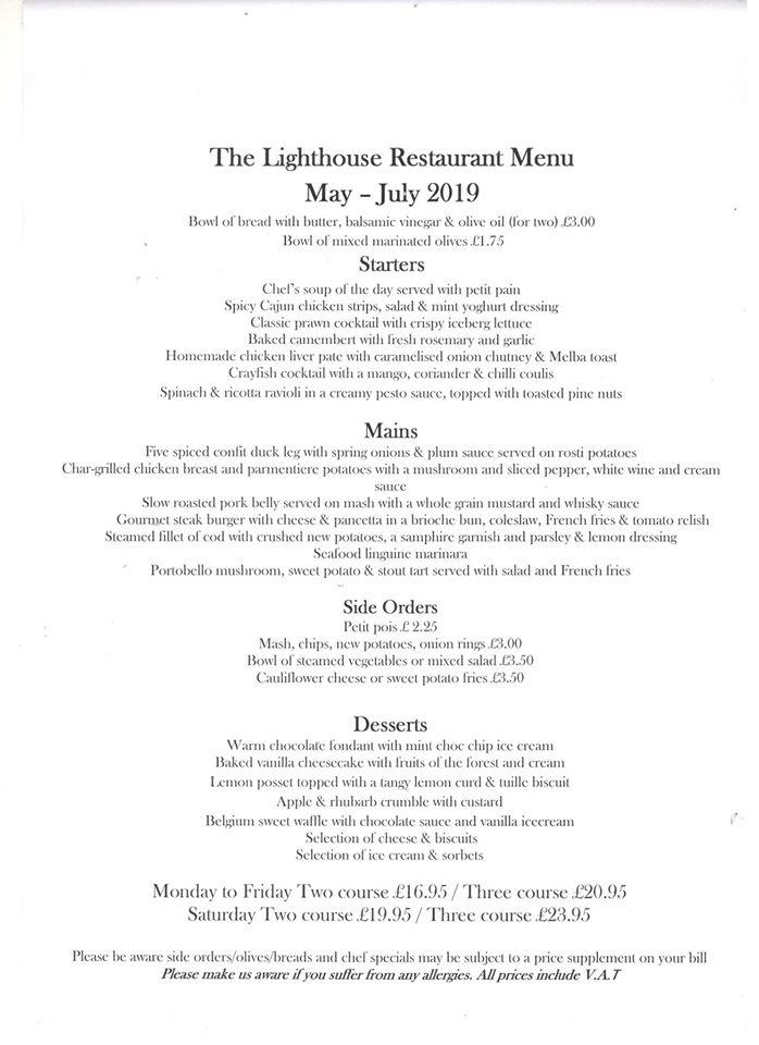 Carta de The Oysterfleet Hotel, Restaurant & Bar, Canvey Island