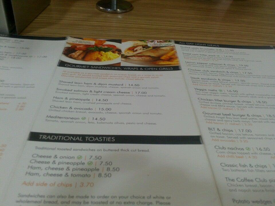Menu at The Coffee Club, Auckland, Dressmart
