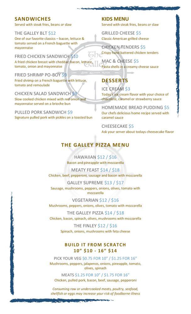 Menu at The Galley restaurant, Foley, Co Rd 10