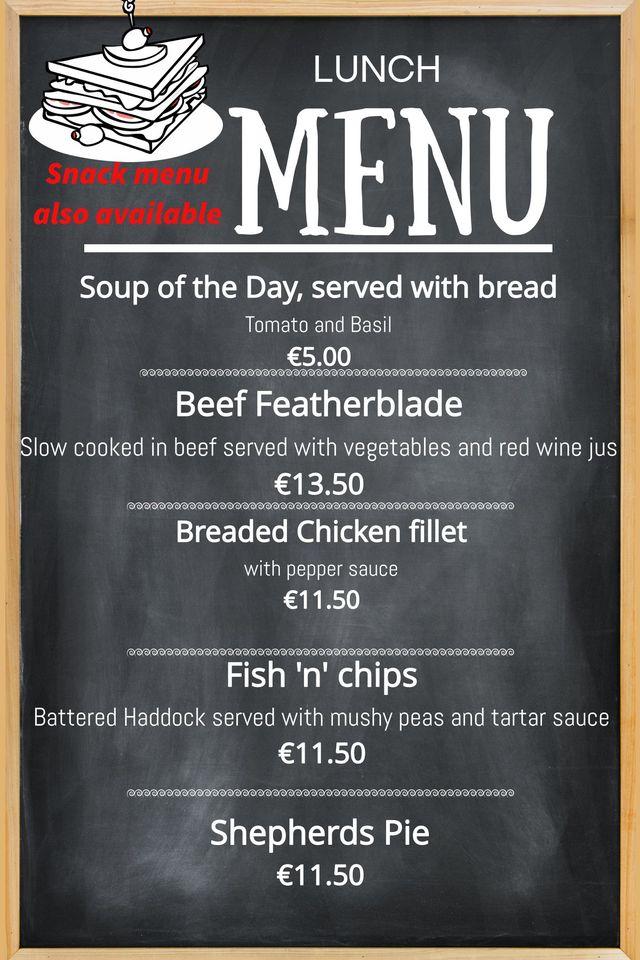 Menu at The Rising Sun restaurant, Mullinavat, Main Street