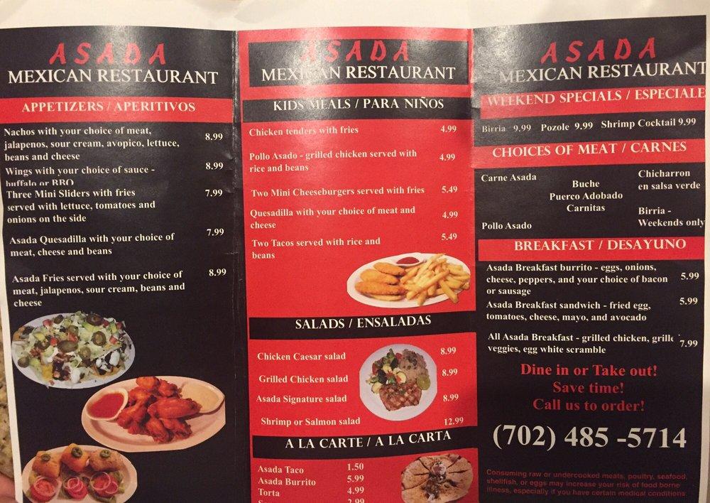Menu at Asada Mexican Restaurant, North Las Vegas