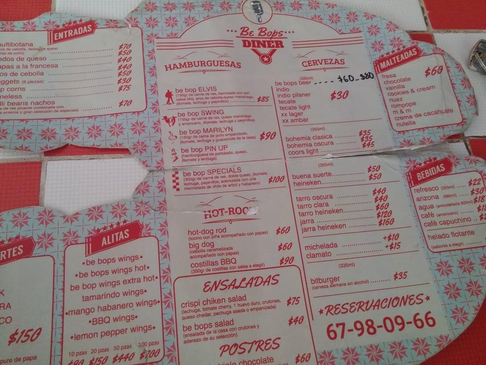 Carta del pub y bar Be Bops Diner, Ciudad del México, Medellín 188 ...