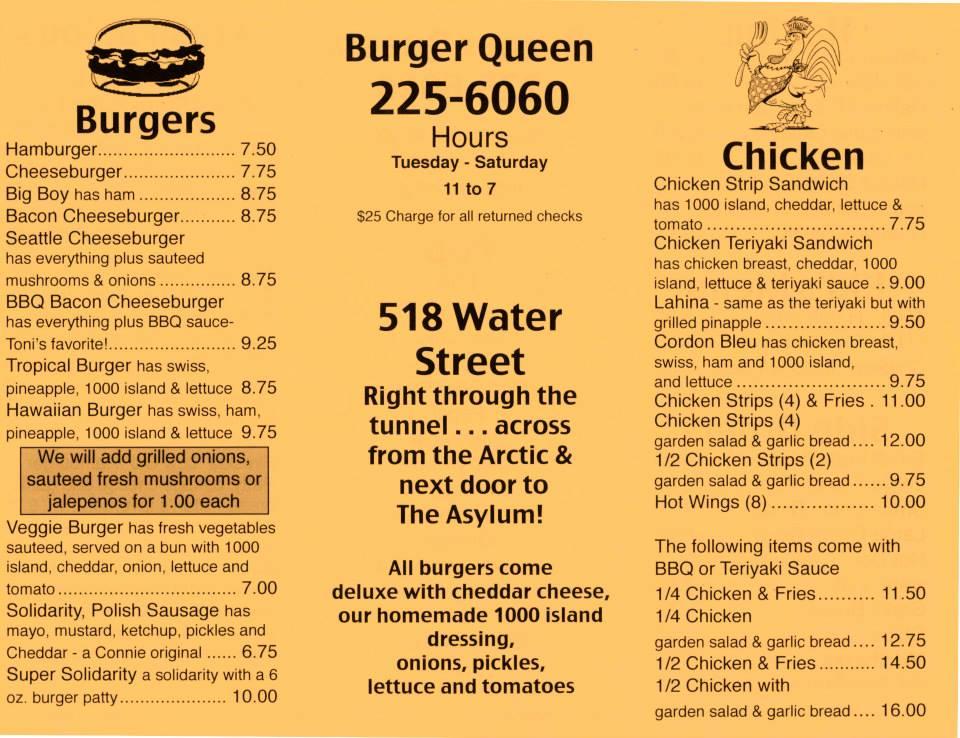 Carta de comida rápida Burger Queen, Ketchikan