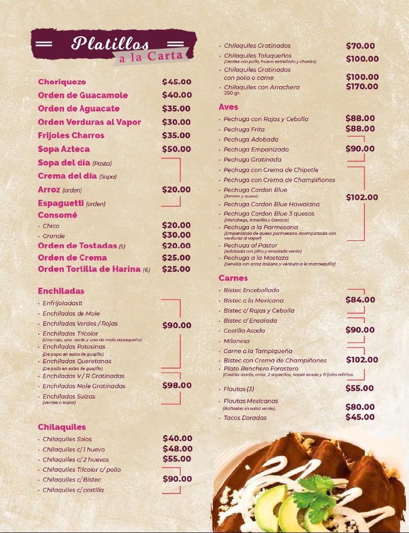 Carta del restaurante "El Forastero" Don Pedro, San Pablo del las Salinas
