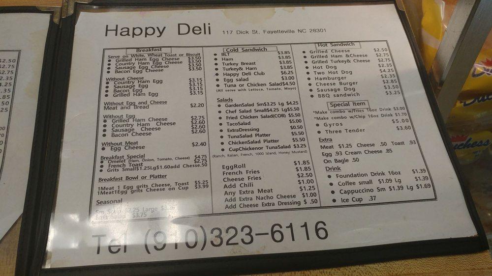 Menu at Happy Deli, Fayetteville, 117 Dick St