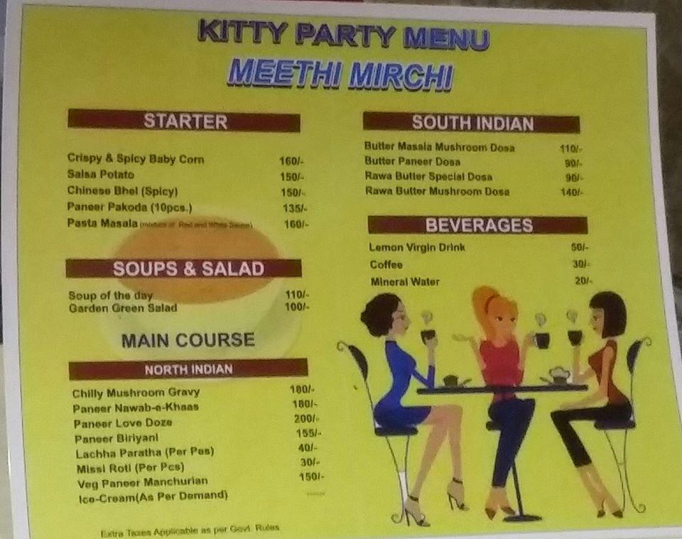 Menu at Meethi Mirchi, Varanasi