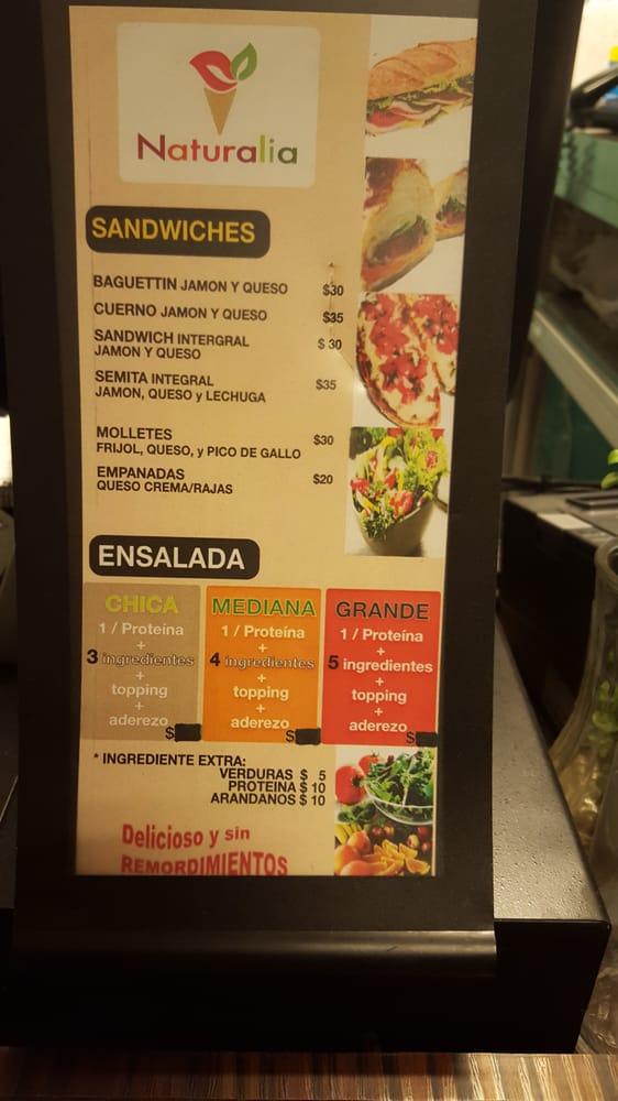 Menu at Naturalia desserts, Tijuana